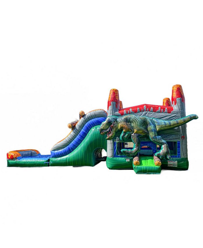Xjump T-Rex Dinosaur Inflatable Water Slide Bounce House Combo with Splash Pool (with Air Blower ...