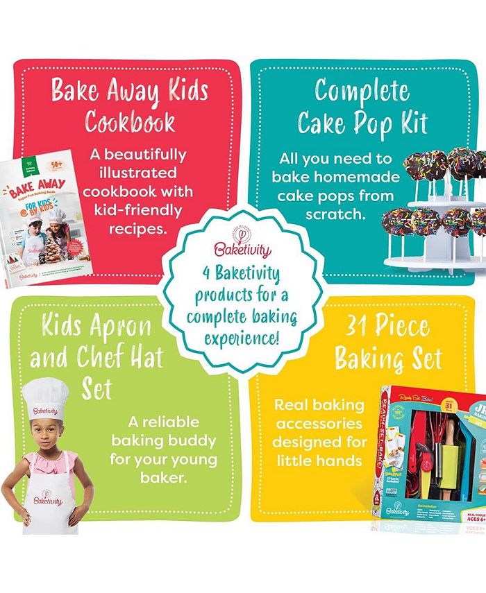 Baketivity 4 in 1 Kids Baking Set Mega Kit - Cake Pop Kit with Stand ...
