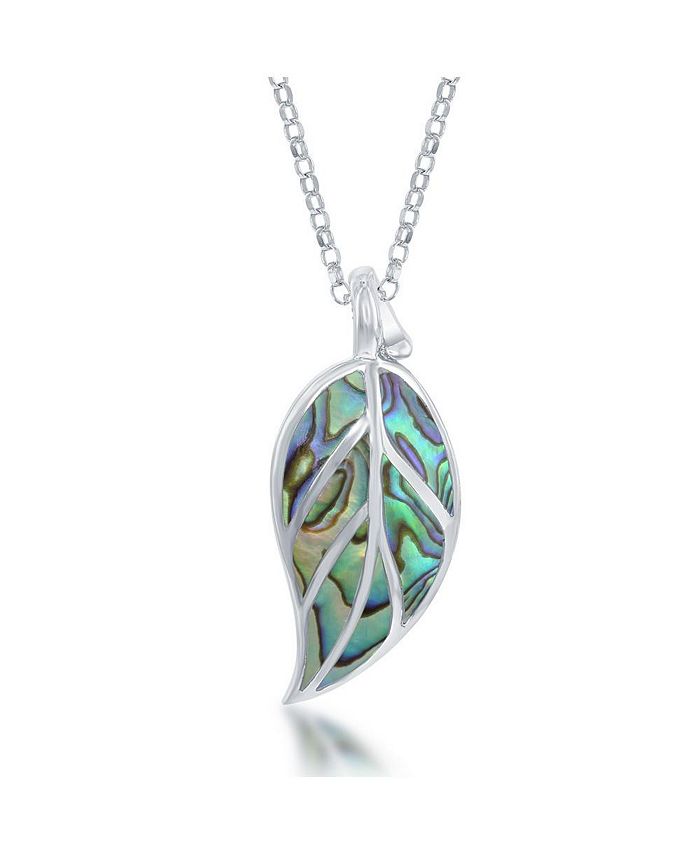 Caribbean Treasures Sterling Silver Large Abalone Leaf Pendant Necklace ...