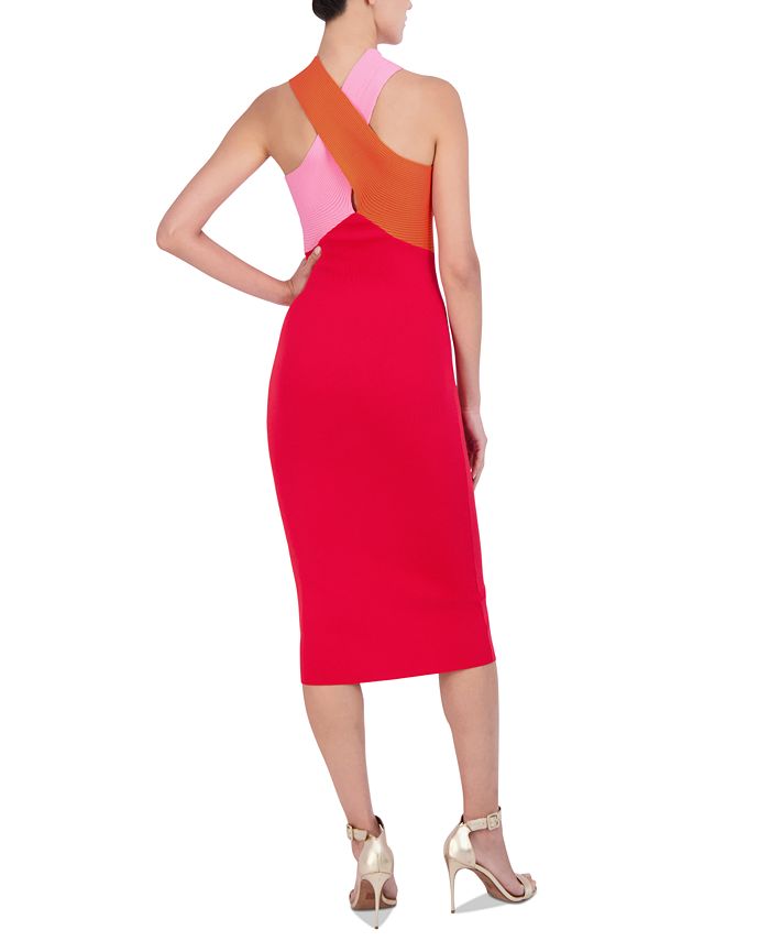 BCBG NEW YORK Women's Halter Colorblock Knit Midi Dress - Macy's