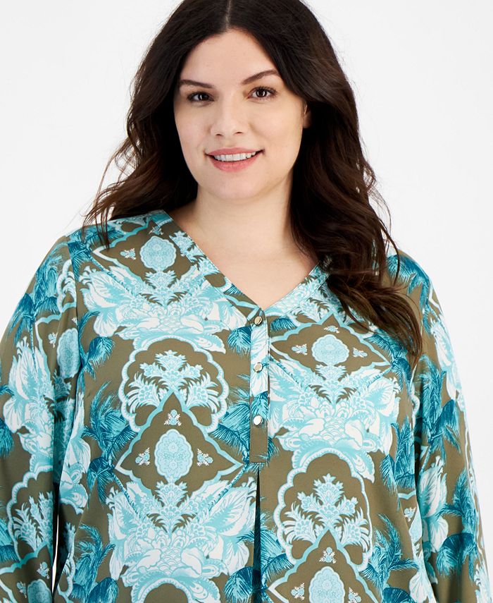 JM Collection Plus Size Ornate Horizons Utility Top, Created for Macy's ...