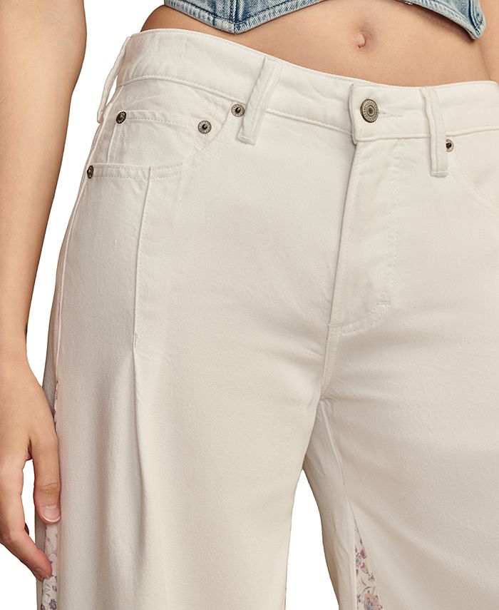 Lucky Brand Women's High Rise Floral-Inset Palazzo Jeans - Macy's