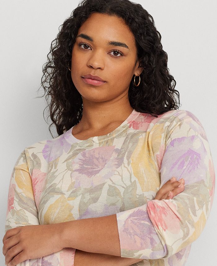 Lauren Ralph Lauren Plus Size Floral Crewneck Sweater - Macy's