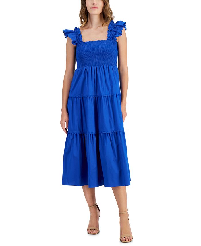 Anne Klein Women's Smocked Ruffle-Sleeve Tiered Dress - Macy's