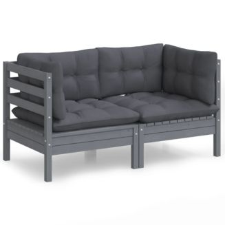2-Seater Patio Sofa with Anthracite Cushions Solid Pinewood - Macy's