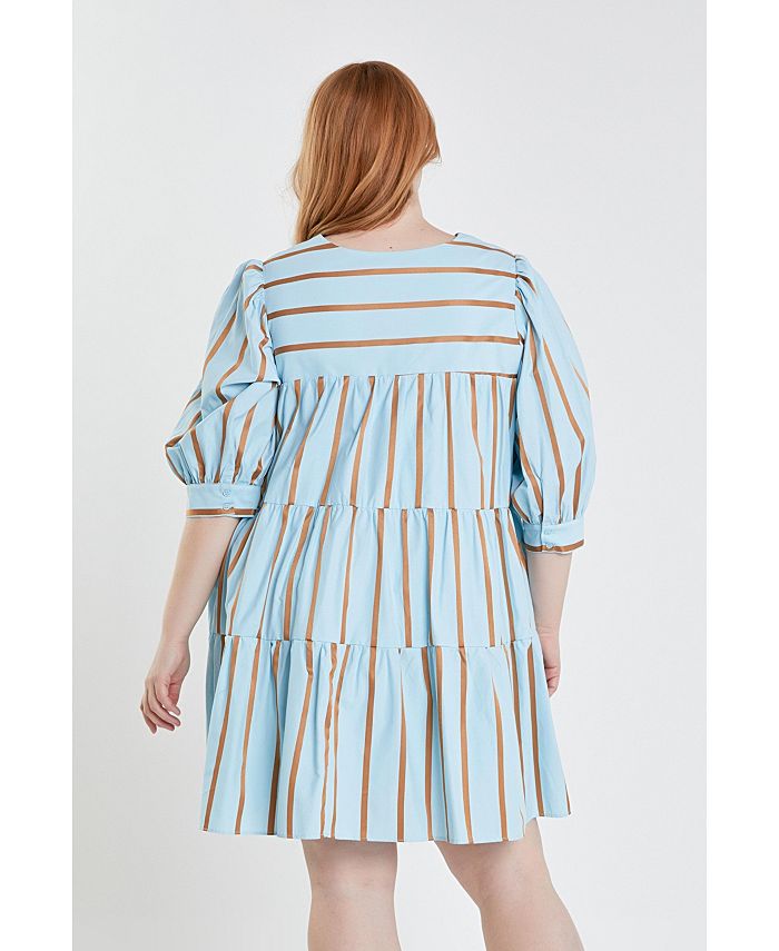 English Factory Women's Plus size Striped Blouson Mini Dress - Macy's