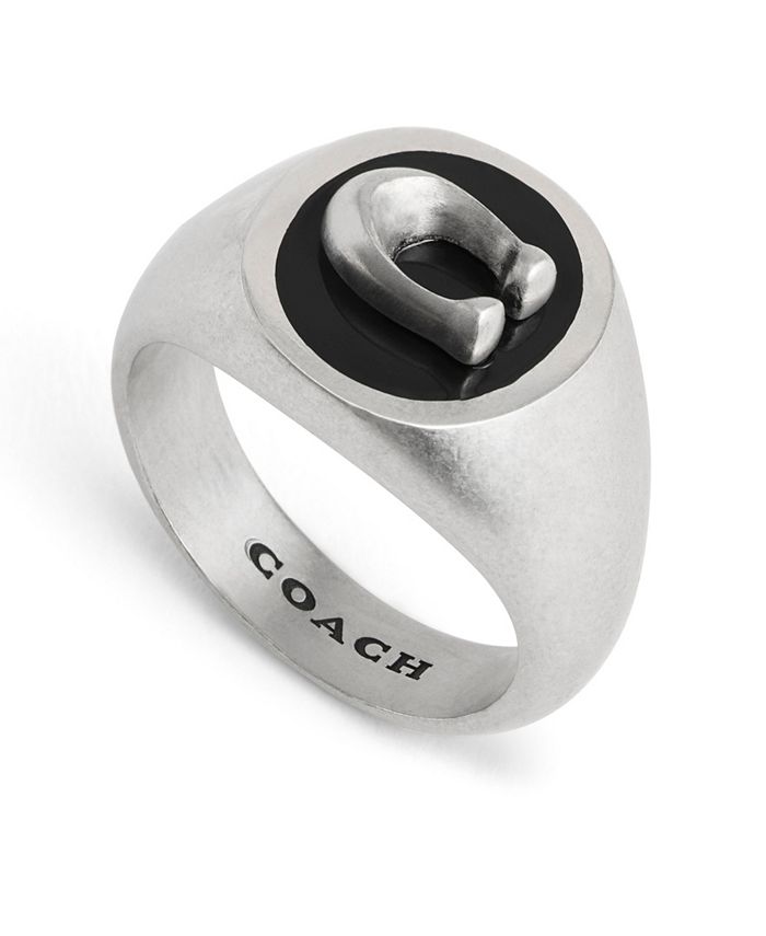 COACH Men's Sterling Silver Enamel Signature C Signet Ring - Macy's