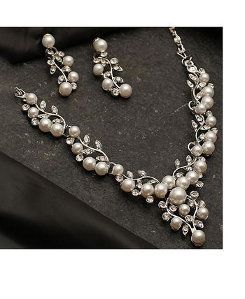 SOHI Women's White Pearl Cluster Necklace And Earrings (7-8 mm) (Set Of 2) - Macy's