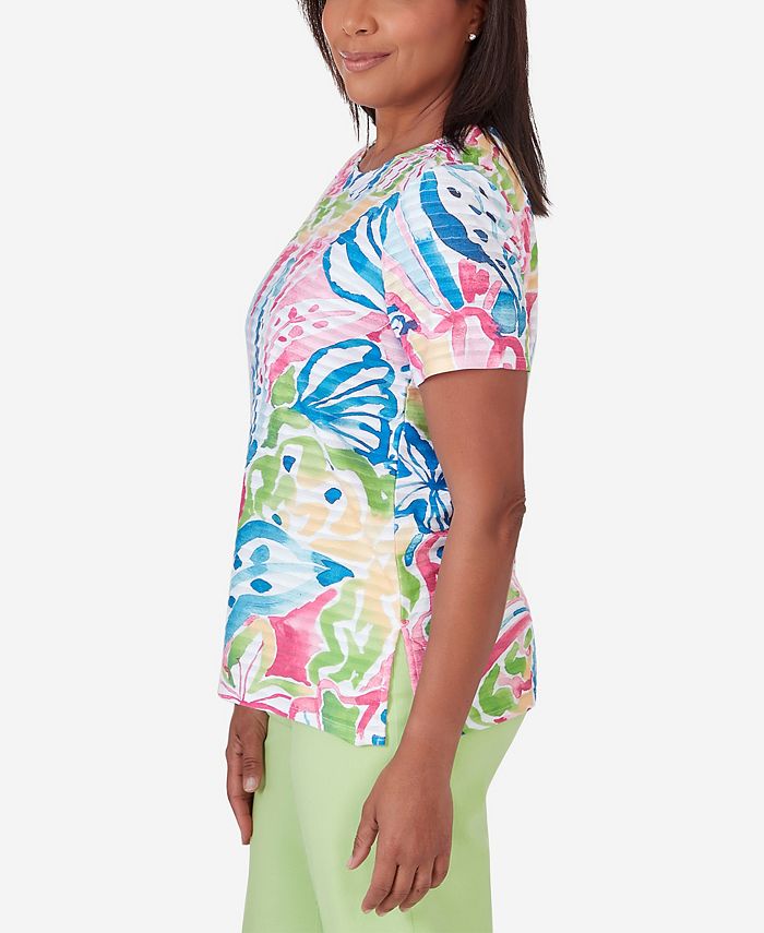 Alfred Dunner Petite Miami Beach Tropical Abstract Mini Ruffle Short ...