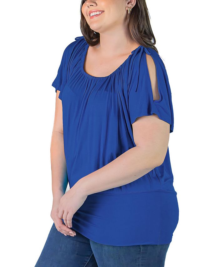 24seven Comfort Apparel Plus Size Short Sleeve Split Shoulder Top - Macy's