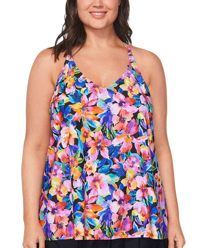 Island Escape Plus Size Floral Print Racerback Tankini Top Created For