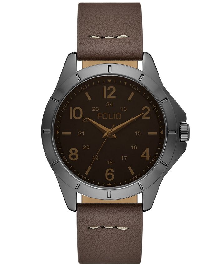 Folio Men's Three Hand Brown Polyurethane Watch 42mm - Macy's