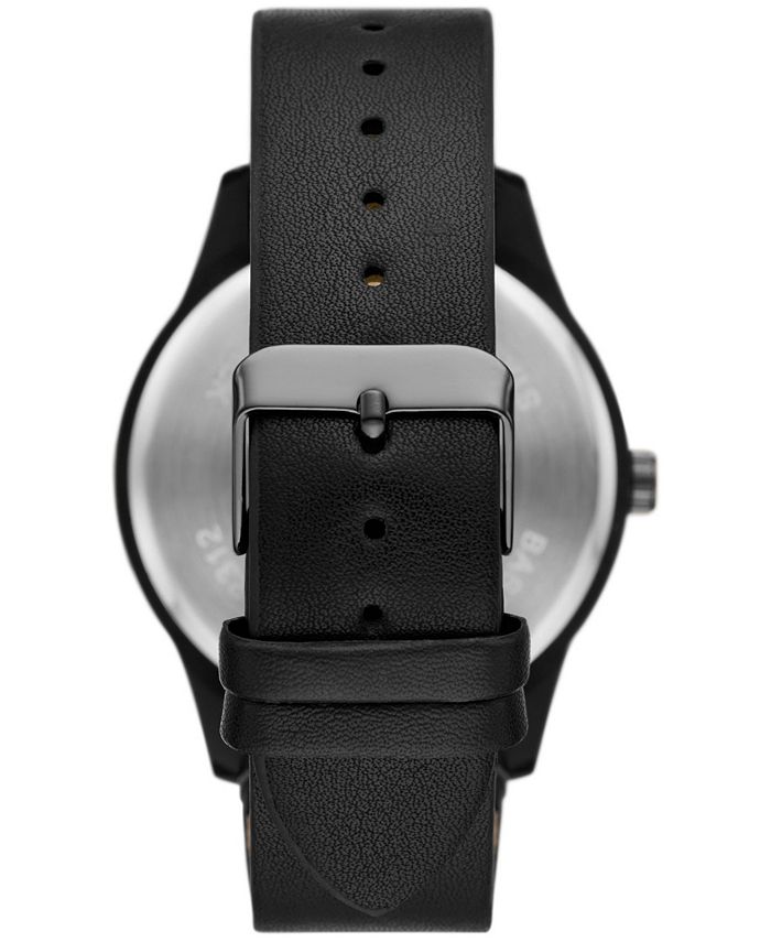 Folio Men's Three Hand Black Faux Leather Polyurethane Watch 45mm - Macy's