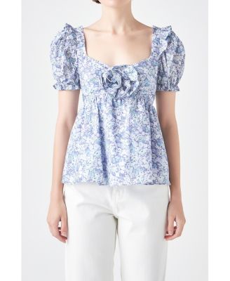 Women's Floral Print Top With Flower - Macy's