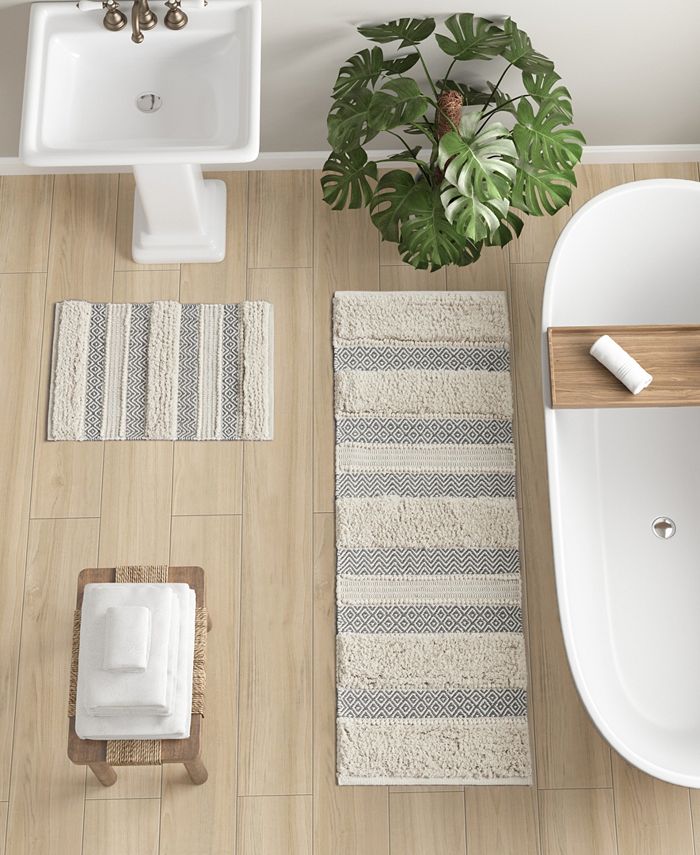 INK+IVY Asher Woven Texture Stripe Bath Rug, 22" X 58" - Macy's
