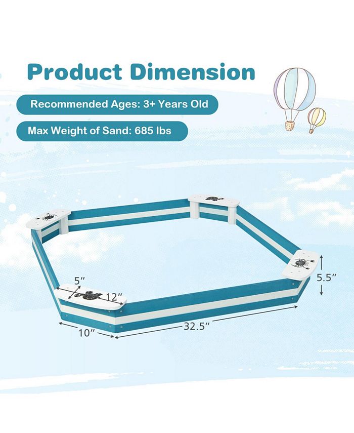 SUGIFT Outdoor Solid Wood Sandbox with 4 Built-in Animal Patterns Seats ...