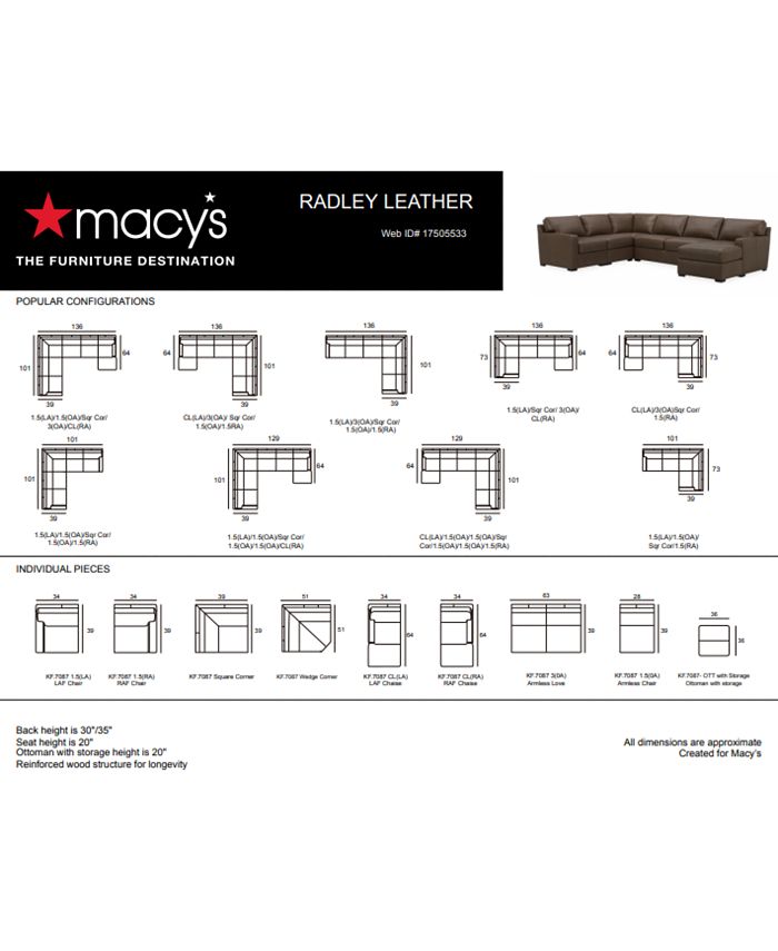 Furniture Radley 101" 5-Pc. Leather Square Corner L Shape Modular ...