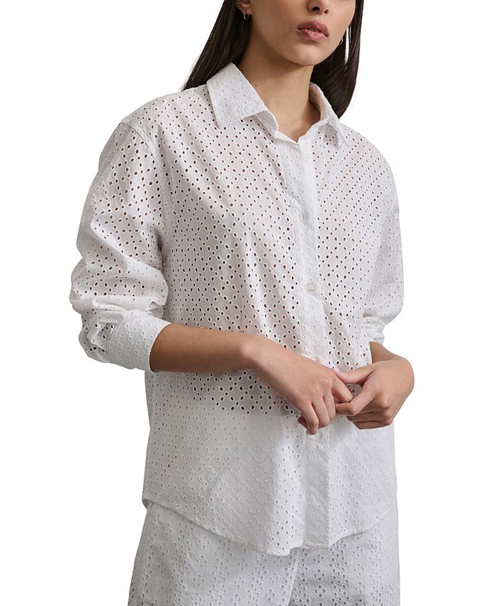 DKNY Jeans Women's Eyelet Long-Sleeve Button-Front Blouse - Macy's