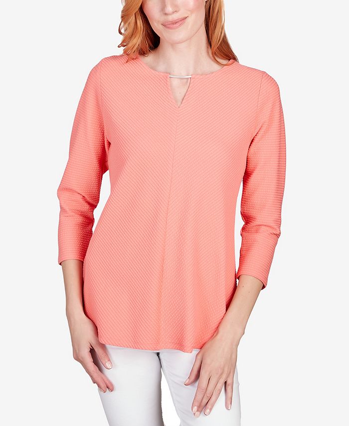 Ruby Rd. Petite Metallic Bar Textured Solid Top - Macy's