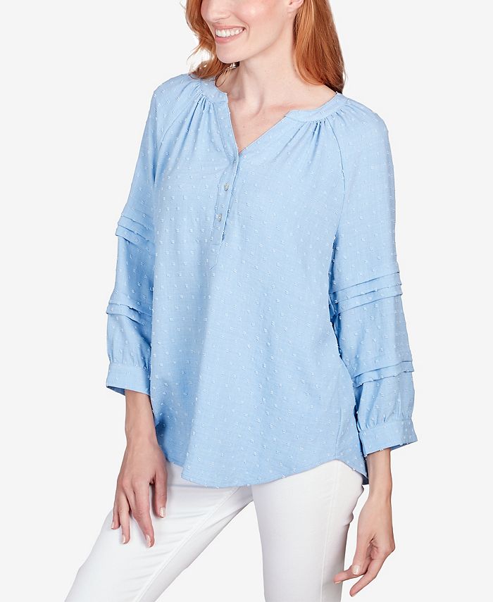 Ruby Rd. Petite Chambray Solid Clip Dot Blouse - Macy's