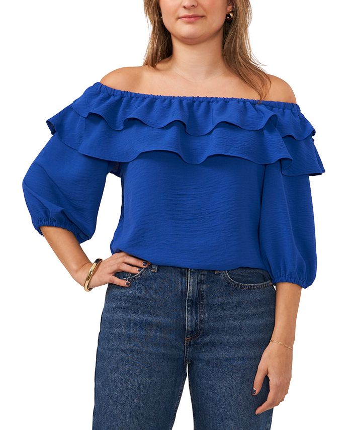 Sam & Jess Petite Double-Ruffled Off-The-Shoulder Top - Macy's