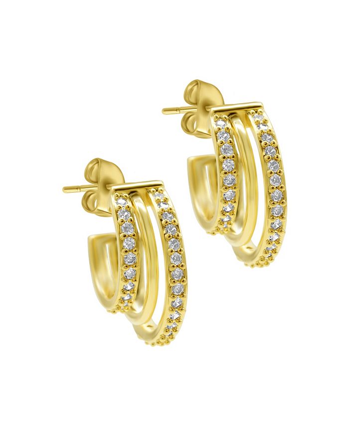 ADORNIA 14K Gold-Plated Multi-Band Crystal Huggie Earrings - Macy's