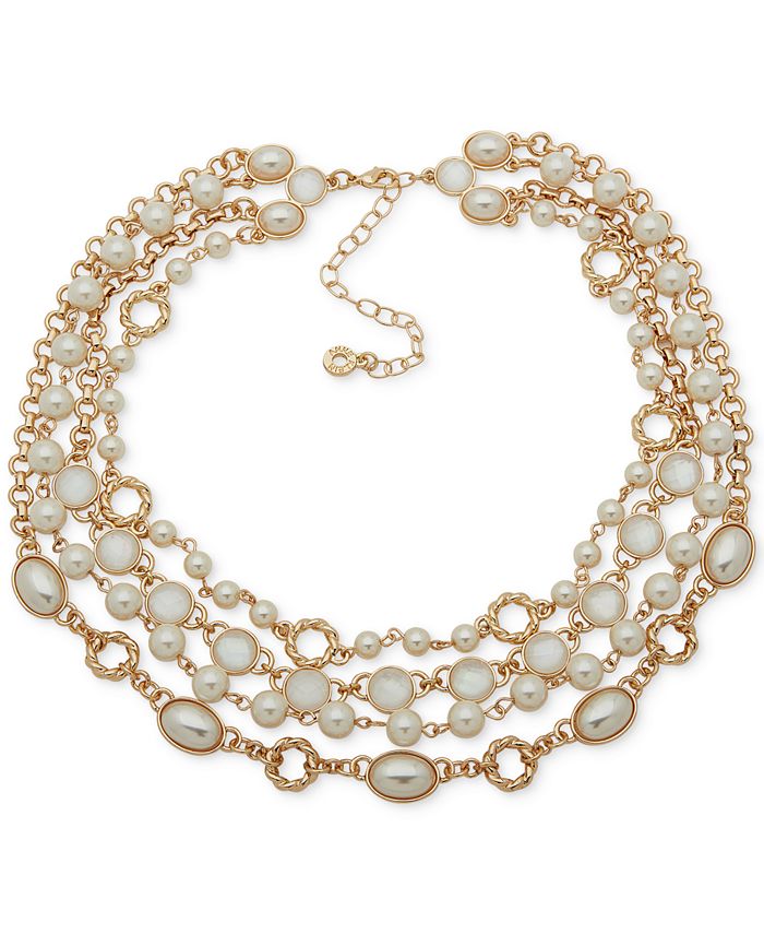 Anne Klein Gold-Tone White Stone & Mother-of-Pearl Layered Collar ...
