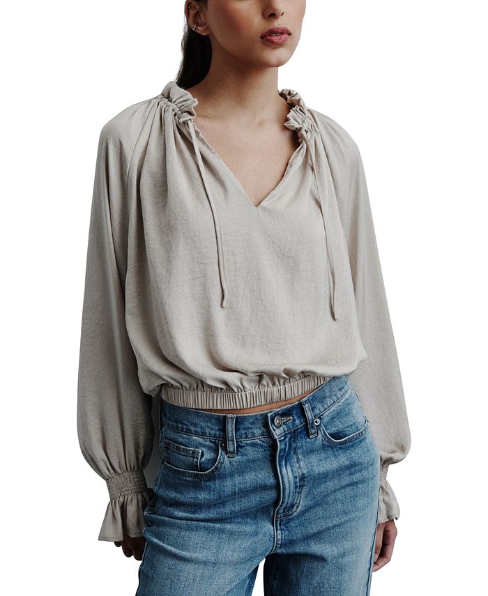 DKNY Jeans Women's Smocked-Cuff Raglan-Sleeve Blouse - Macy's