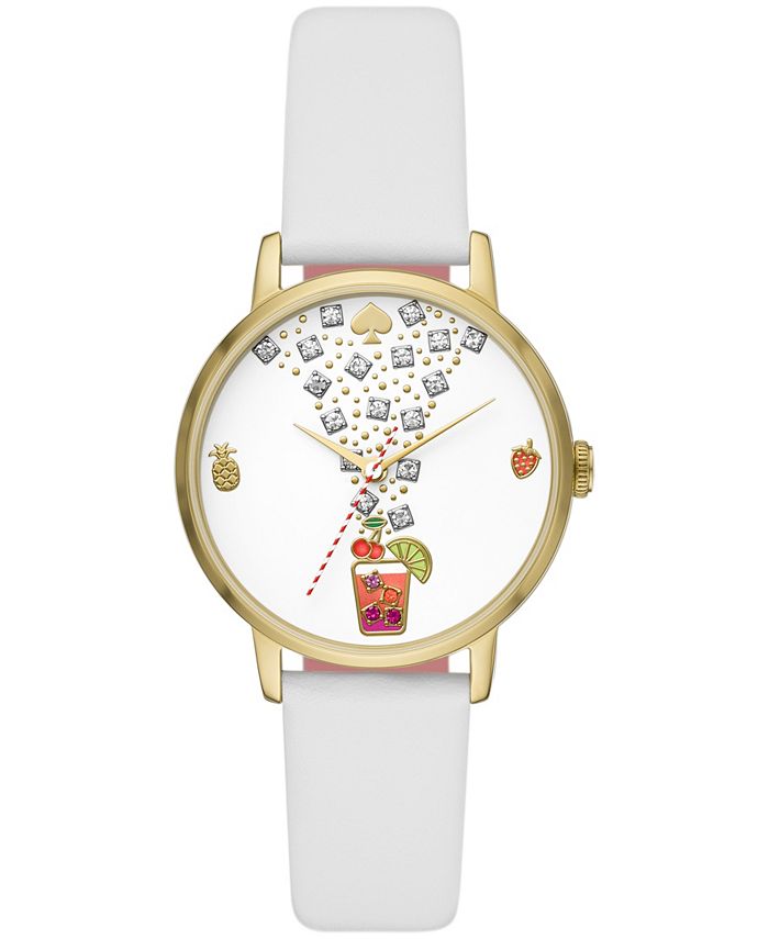 kate spade new york Women's Metro White Leather Watch 34mm - Macy's