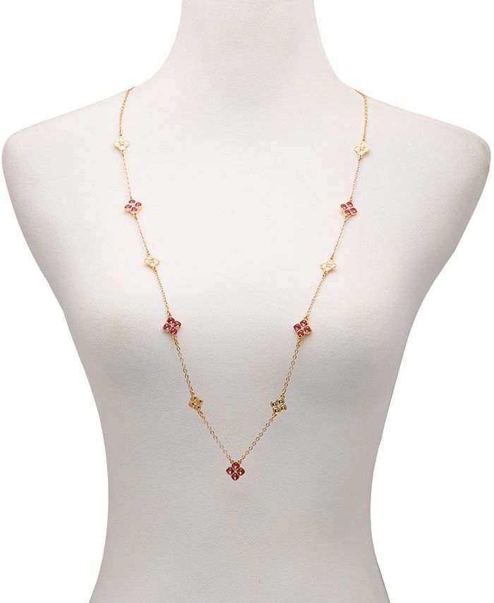 T Tahari Gold-Tone Rose Glass Stones Long Necklace, 36" + 3" Extender ...