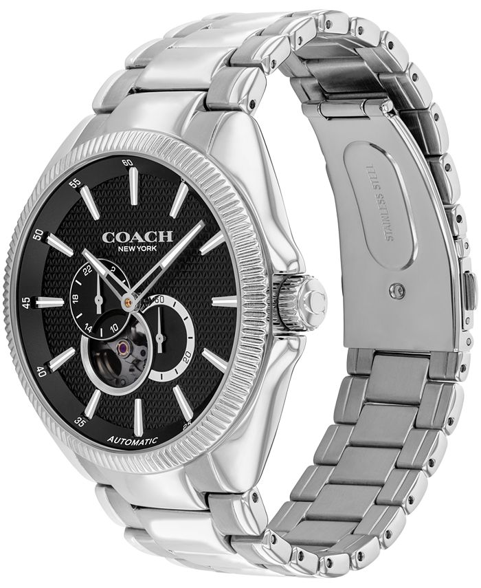 COACH Men's Automatic Jackson Silver-Tone Stainless Steel Watch 45mm ...