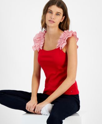 Tommy Hilfiger Women's Cotton Ruffle-Strap Tank Top - Macy's
