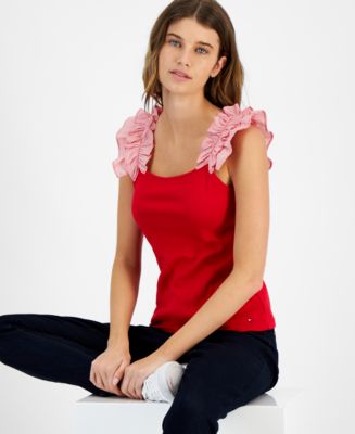 Tommy Hilfiger Women's Cotton Ruffle-Strap Tank Top - Macy's