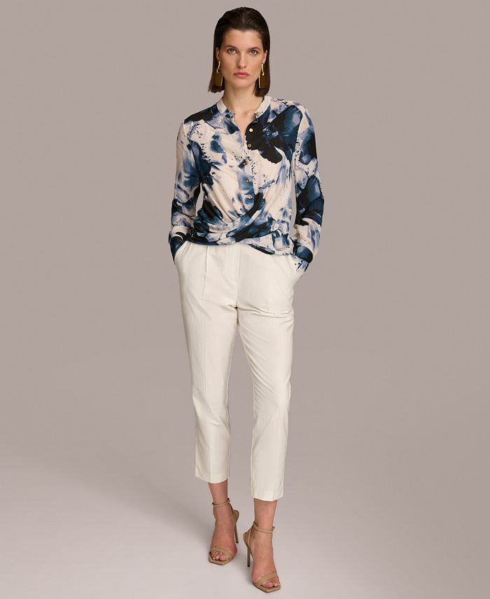 Donna Karan New York Donna Karan Womens Printed Faux Wrap Long Sleeve Top Macys