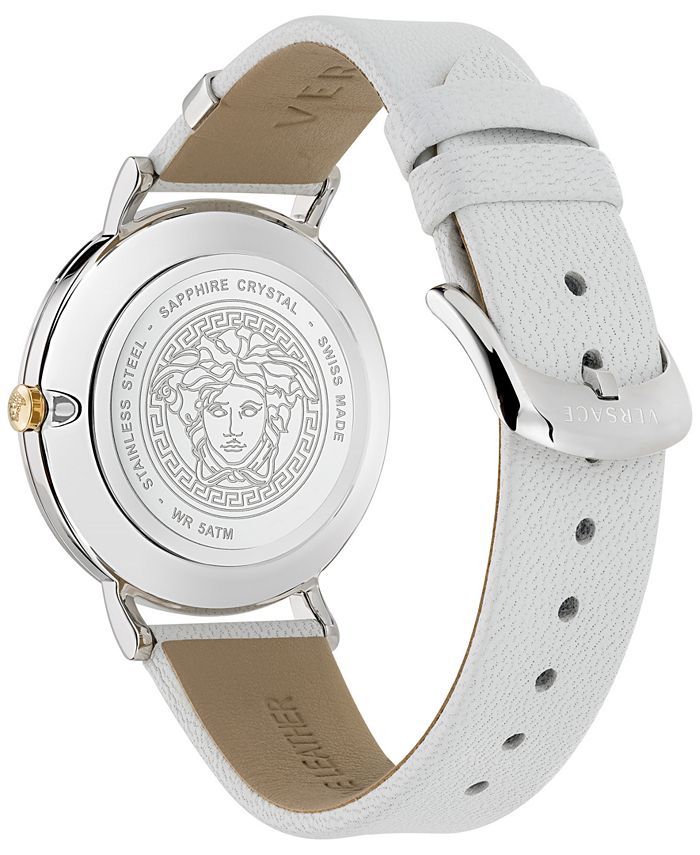 Versace Women's Swiss White Leather Strap Watch 38mm - Macy's