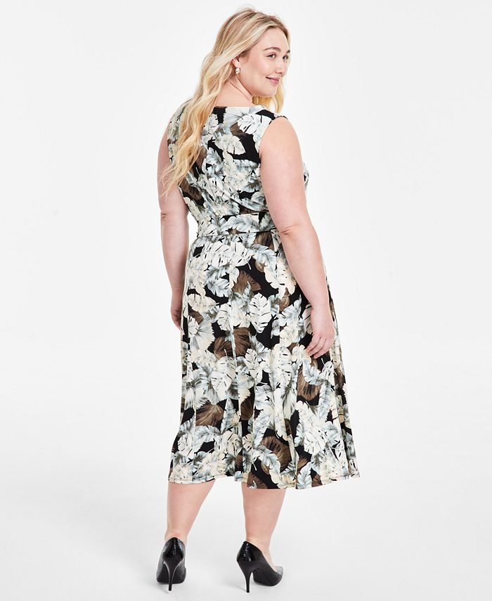 Kasper Plus Size Rhonda Printed Tie-Waist Fit & Flare Dress - Macy's