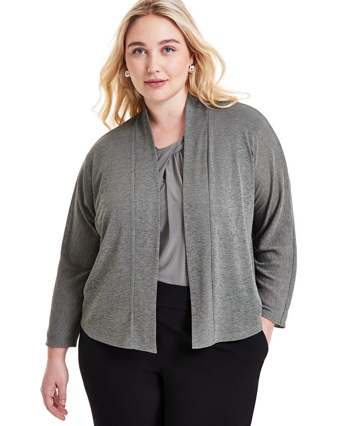 Kasper Plus Size Collarless Open-Front Jacket - Macy's