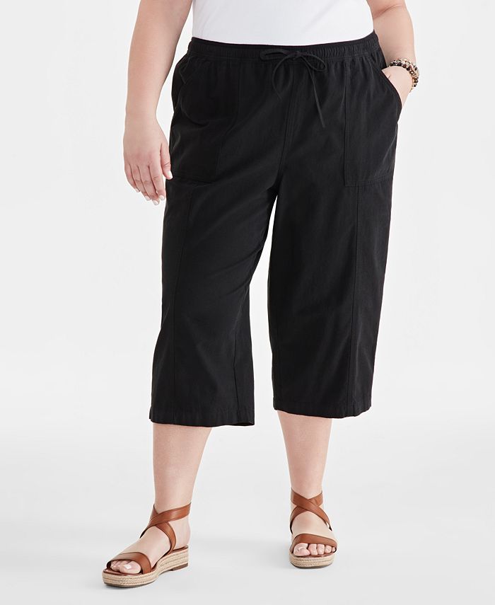 Style & Co Plus Size Cotton Drawstring Capri Pants, Created for Macy's ...