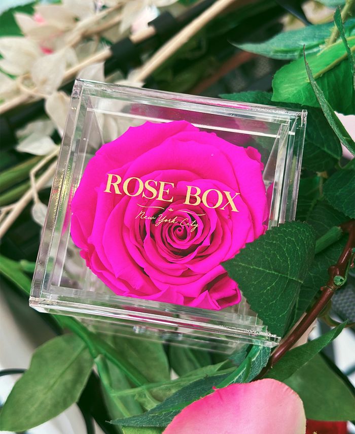 Rose Box NYC Jewelry box of Neon Pink Long Lasting Preserved Real Rose ...