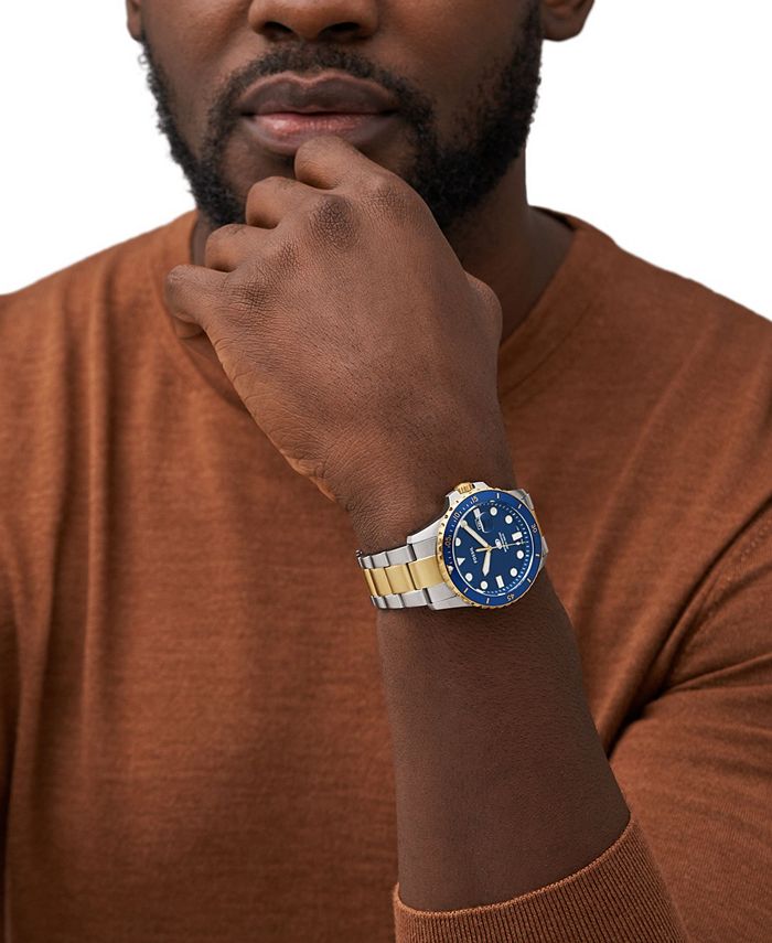 Fossil Men's Blue Dive Three-Hand Date Two-Tone Stainless Steel Watch ...