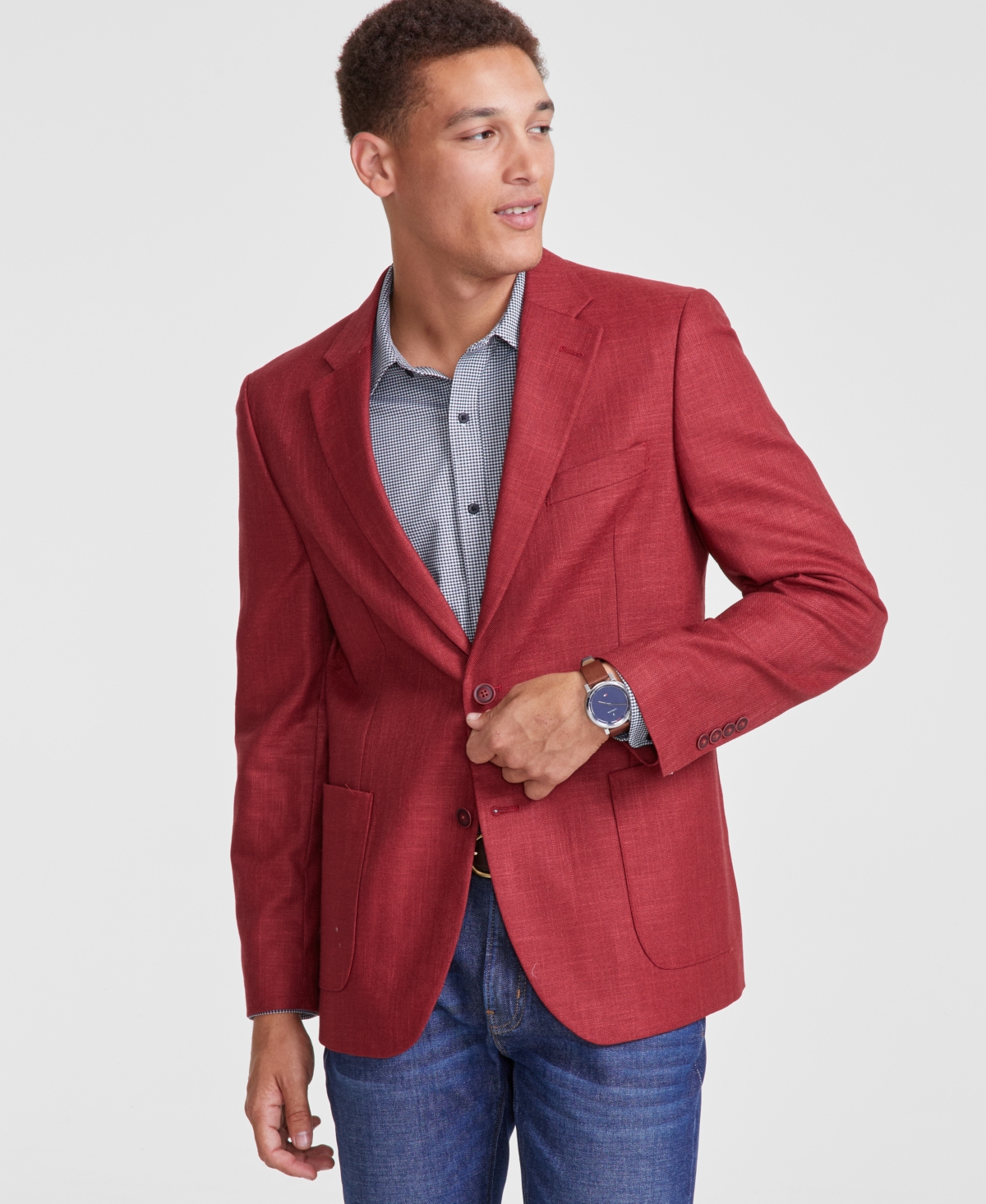 Nautica Men Modern-Fit Active Stretch Structure Weave Sport Coat - Red