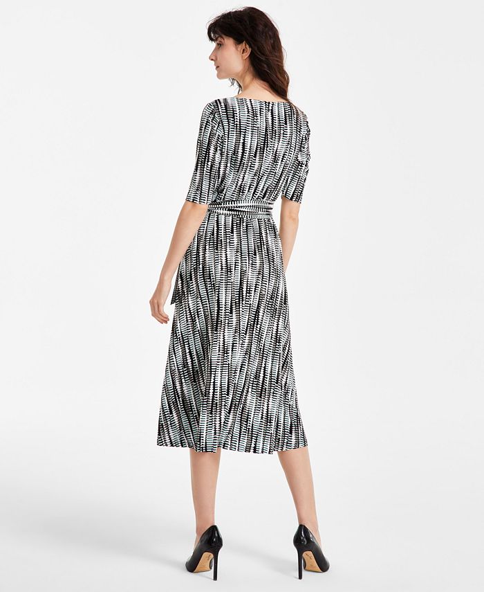 Kasper Womens Printed Elbow Sleeve Midi Dress Macys