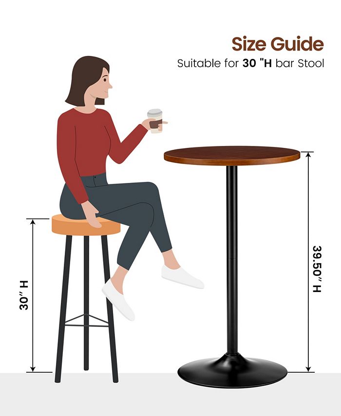 Glitzhome Set of 3 Pub Table Set - Black Round Bar Table with Walnut ...