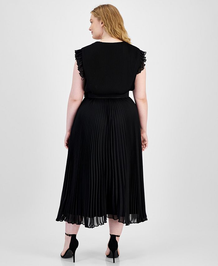 Taylor Plus Size Pleated Belted A-Line Dress - Macy's