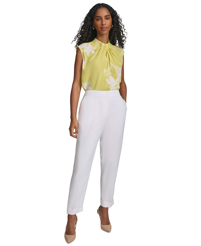Calvin Klein Womens Sleeveless Floral Keyhole Neck Blouse Macys