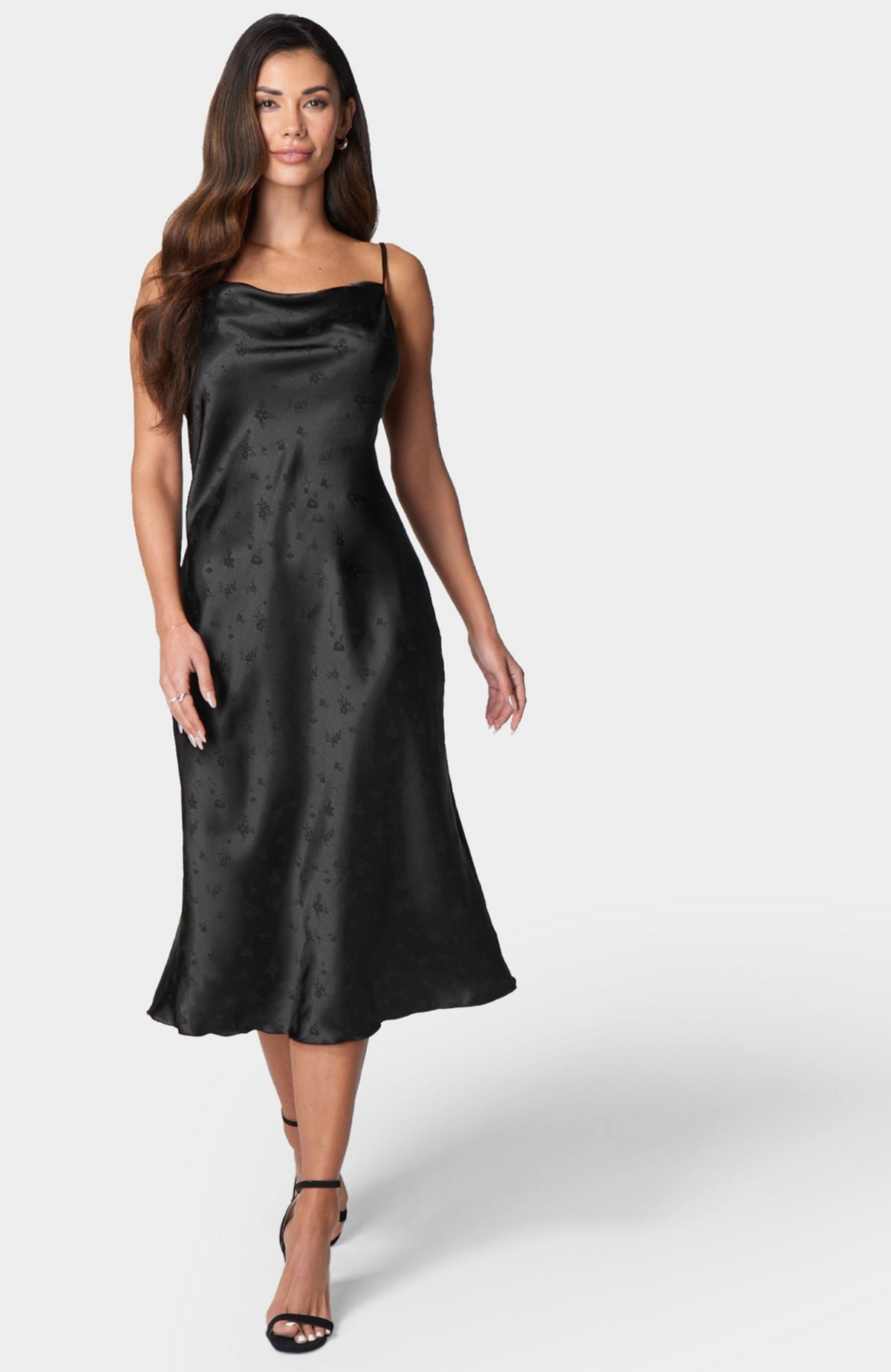 Click here for Bebe Womens Satin Jacquard Midi Slip Dress - Black prices
