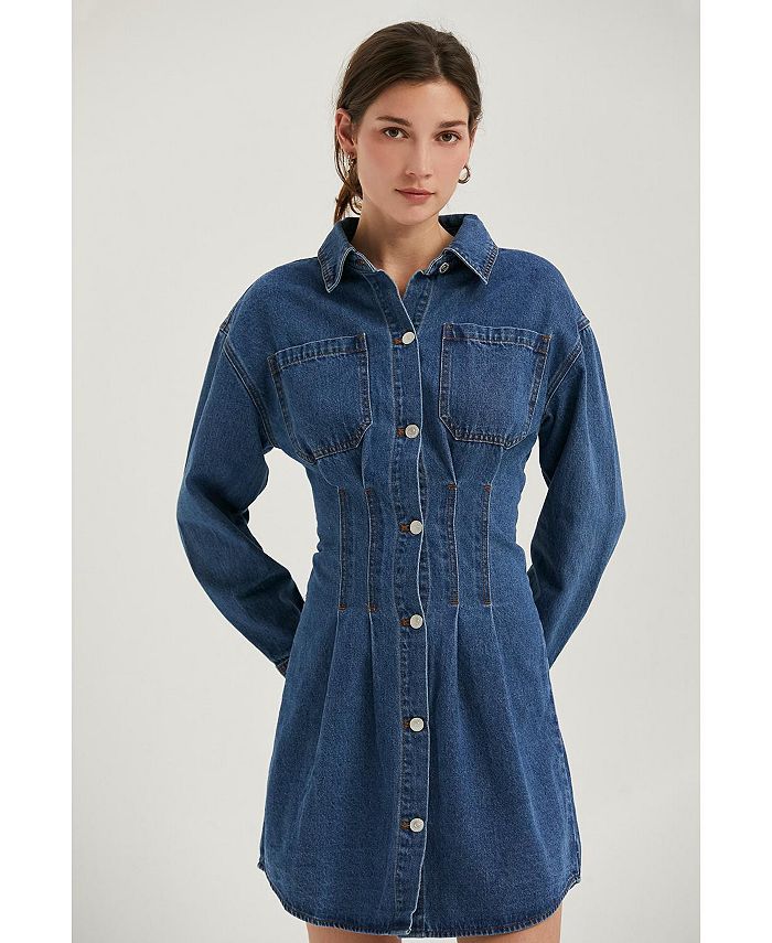 CRESCENT Women's Zae Denim Mini Dress With Corset Waist Detail - Macy's