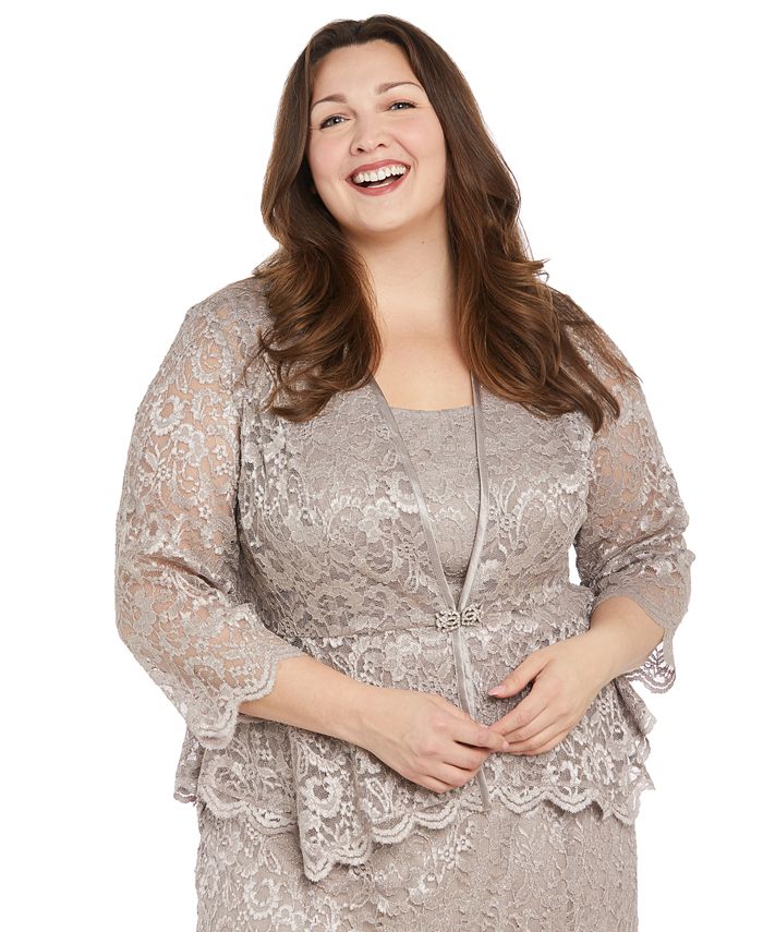 R & M Richards Plus Size Metallic Lace Jacket and Dress - Macy's