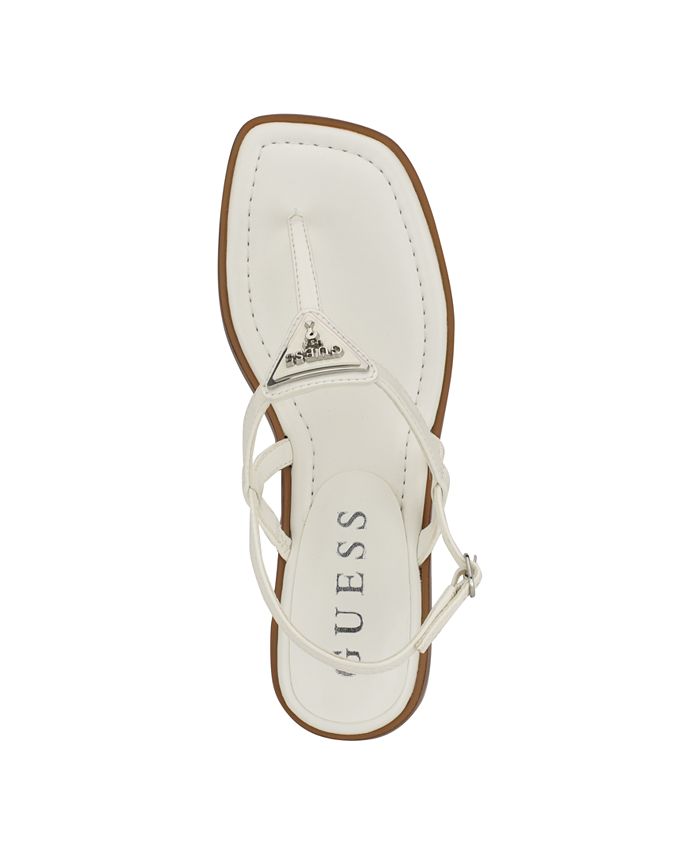 GUESS Women's Rainey Logo Sqaure Toe T-Strap Flat Sandals - Macy's