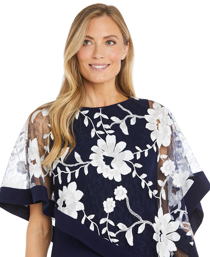 R & M Richards Women's Floral-Embroidered Poncho Dress - Macy's